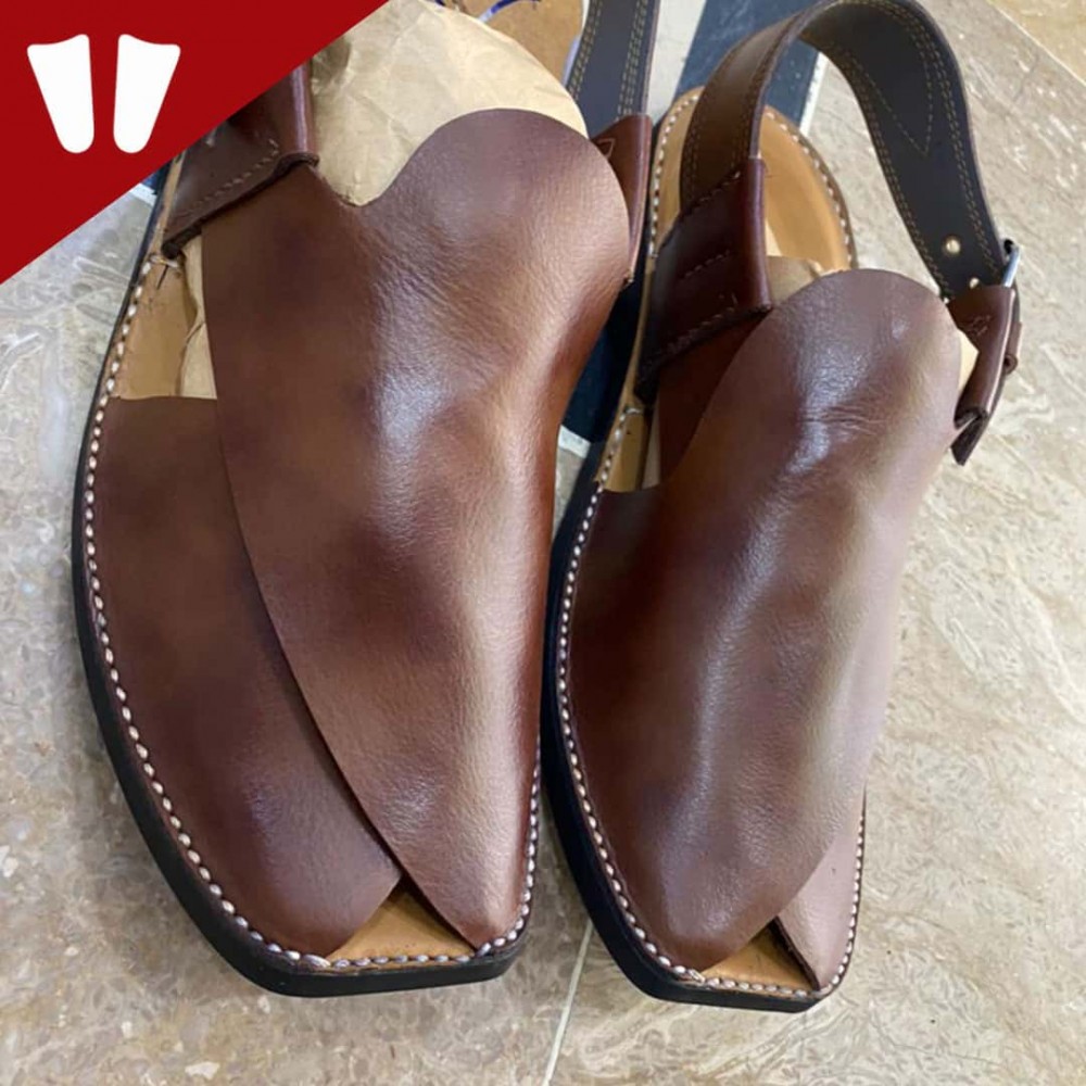 Peshawari Chappal - Pure Leather - Full in One leather Piece - Double Shade